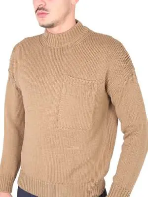 TEN C Ribbed High Neck Pullover With Pocket - Cream