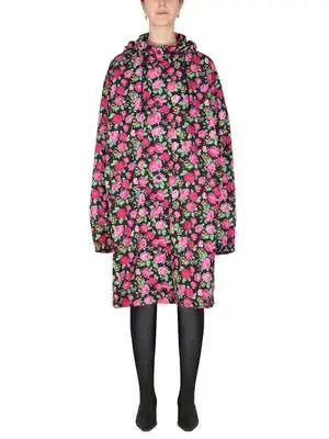 Balenciaga Floral Print Hooded Coat - Pink