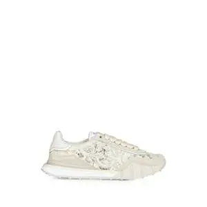 Dolce & Gabbana Beige Floral Lace Panel Sneakers - Cream