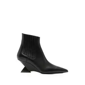 Attico Leather Pointed Toe Ankle Boots - Black