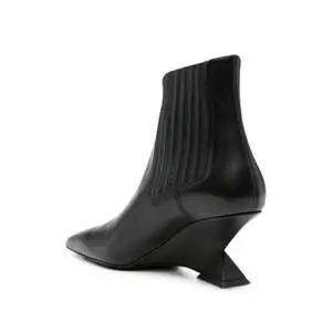 Attico Leather Pointed Toe Ankle Boots - Black