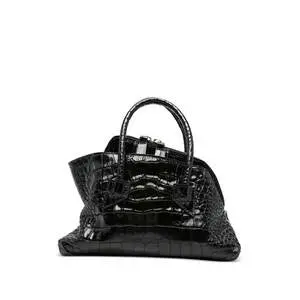 Attico Leather Croc Effect Tote Bag - Black