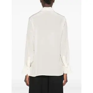 Victoria Beckham Silk V-neck Long Sleeve Blouse - Cream