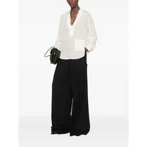 Victoria Beckham Silk V-neck Long Sleeve Blouse - Cream
