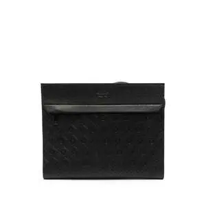 FERRAGAMO Calf Leather Embossed Monogram Clutch Bag - Black