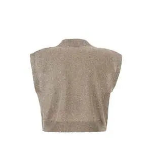 Brunello Cucinelli V-neck Rib-knit Vest With Sequins - Cream