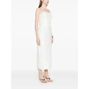 Costarellos Lace Strapless Scalloped Hem Midi Dress