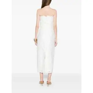 Costarellos Lace Strapless Scalloped Hem Midi Dress