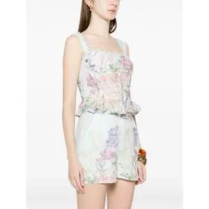 Charo Ruiz Ibiza Floral Print Lace Trim Ruffle Hem Top