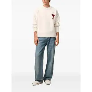 AMI Paris Felted Merino Wool Sweater With De Coeur Motif
