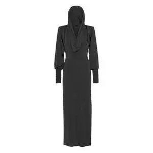 ROTATE BY BIRGER CHRISTENSEN Cowl Neck Hooded Long Sleeve Dress With Side Slit - Black