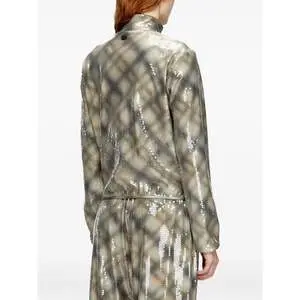 DIESEL® Sequined Checked High Neck Jacket - Cream