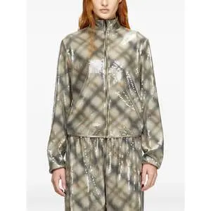 DIESEL® Sequined Checked High Neck Jacket - Cream