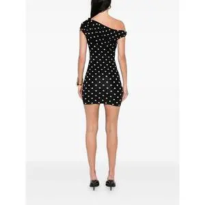 SELF-PORTRAIT Polka-dot One-shoulder Ruched Dress