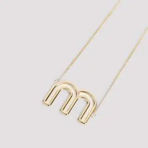 Miu Miu Gold-tone Sculptural Logo Pendant Necklace - Silver