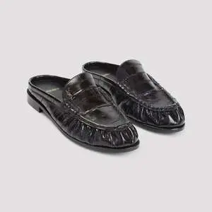 Saint Laurent Le Loafer 15 Backless Crinkled Leather Loafers - Brown