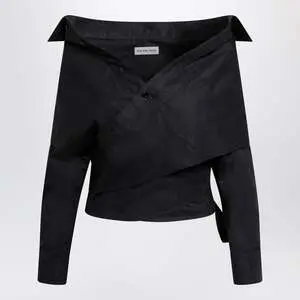 Balenciaga Off-shoulder Wrap Shirt - Black