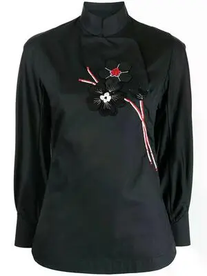 Shiatzy Chen Mandarin Collar Appliqued Top