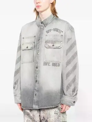Off-White Embroidered Diagonals Print Denim Military Jacket
