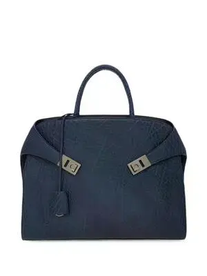 FERRAGAMO Hug Briefcase In Washed Calfskin - Blue
