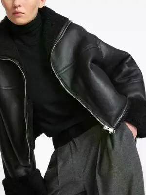 YVES SALOMON Shearling Trim Cropped Jacket
