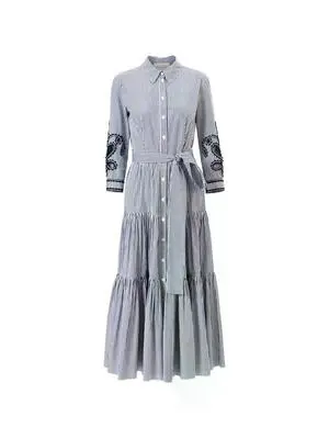 Carolina Herrera Striped Button-up Midi Dress With Embroidered Detailing