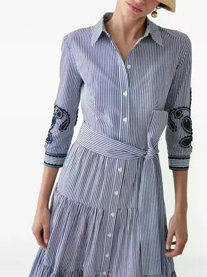 Carolina Herrera Striped Button-up Midi Dress With Embroidered Detailing