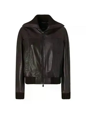 Pinko Ribbed-trim Leather Bomber Jacket