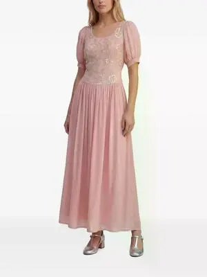 Vintage Sequin-embellished Puff-sleeve Dress