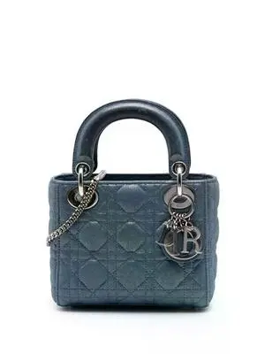 Dior Iridescent Lambskin Cannage Lady Satchel - Blue