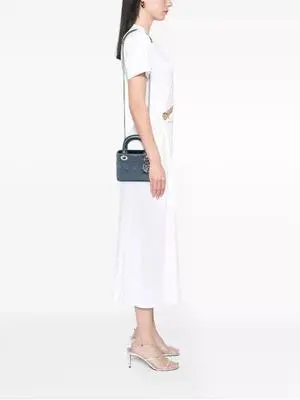Dior Iridescent Lambskin Cannage Lady Satchel - Blue