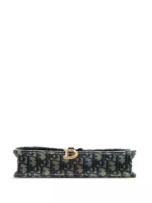 Dior Oblique Canvas Saddle Pouch Wallet On Chain Crossbody Bag - Blue