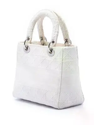 Dior Canvas Cannage Lady D Lite Satchel - White