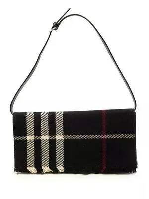 Burberry Exploded Check Wool Fringe Shoulder Bag