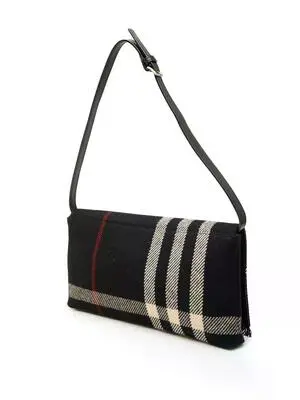 Burberry Exploded Check Wool Fringe Shoulder Bag