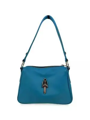 Chrome Hearts Leather Shoulder Bag With Dagger Plaque - Blue