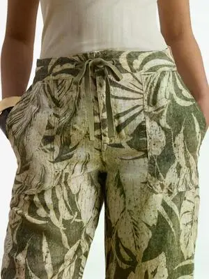 Ralph Lauren Palm Frond Print Linen Wide Leg Trousers
