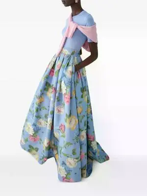 Carolina Herrera Floral Print Pleated Maxi Skirt