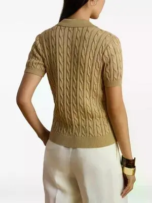 Ralph Lauren Cable-knit Short-sleeve V-neck Polo Shirt - Neutrals