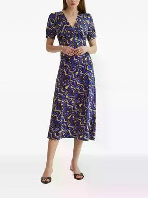 FRAMBOISE Abstract Print Silk Midi Dress