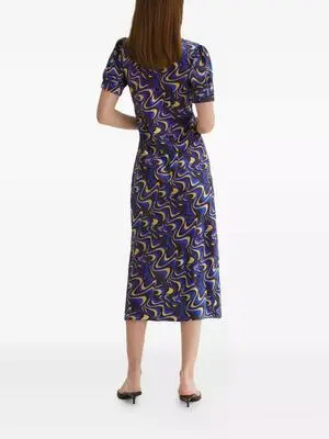 FRAMBOISE Abstract Print Silk Midi Dress