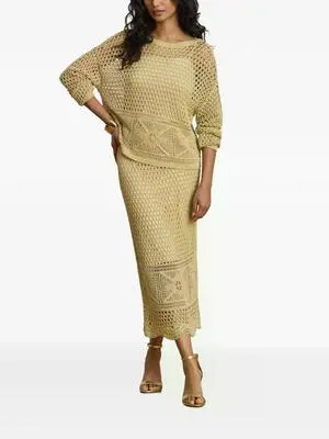 Ralph Lauren Brown Pointelle Knit Boat Neck Sweater