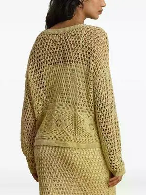 Ralph Lauren Brown Pointelle Knit Boat Neck Sweater