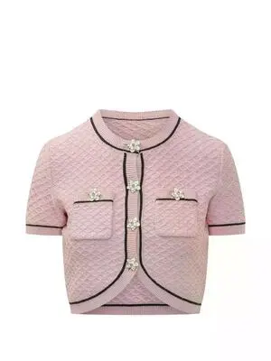 SELF-PORTRAIT Short-sleeve Cardigan With Flower-shaped Buttons
