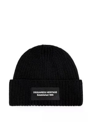 Dsquared2 Heritage Logo Patch Beanie Hat - Black
