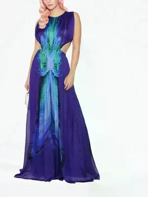 Alberta Ferretti Butterfly Print Pleated Gown