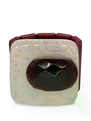 Vintage Embellished Stretch Bracelet With Faceted Stone - Red