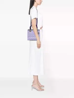 Dior Medium Tricolor Lambskin Cannage Lady Satchel - Purple