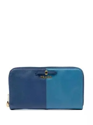 Prada 2010-2026 Bicolor Saffiano Bow Zip Wallet Long Wallets - Blue
