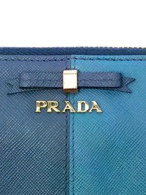 Prada 2010-2026 Bicolor Saffiano Bow Zip Wallet Long Wallets